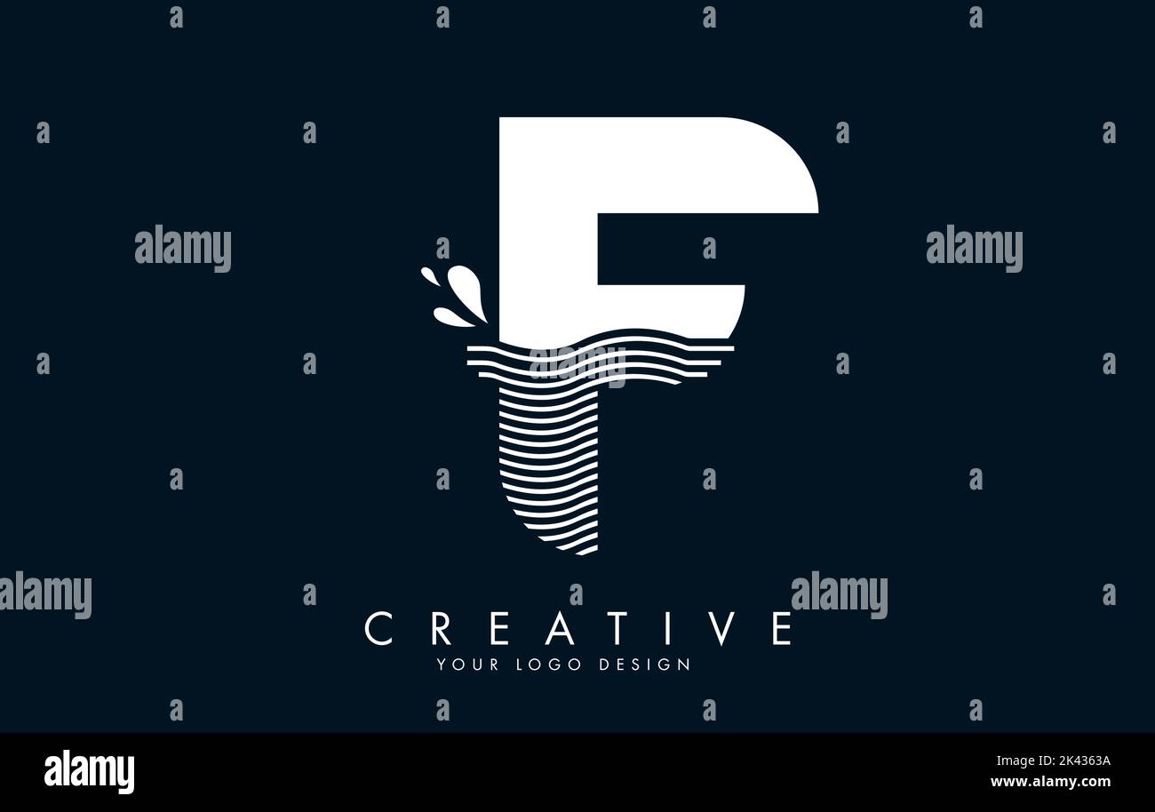 White F Letter Logo with Waves and Water Drops Design Vector ...