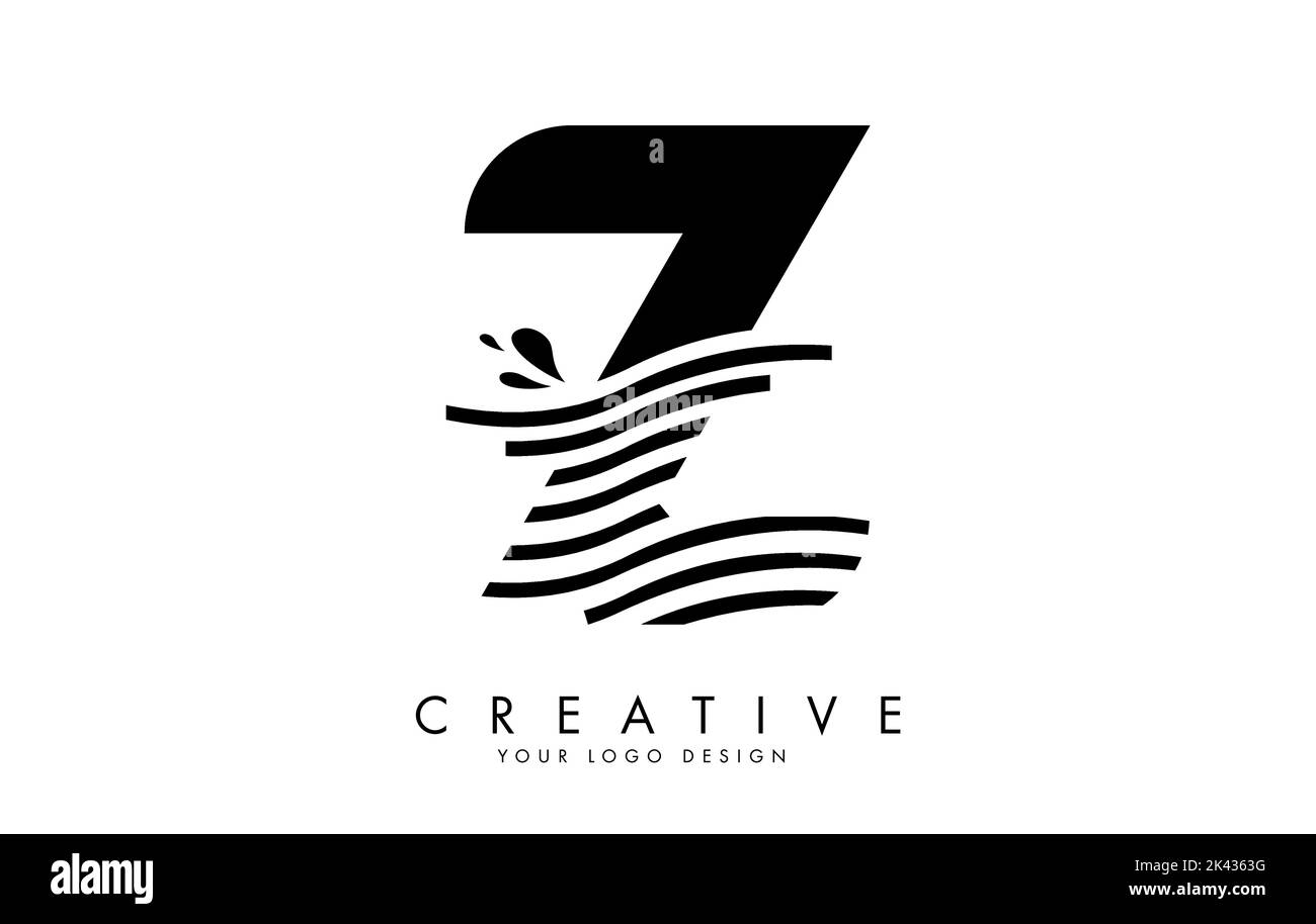 Black Z Letter Logo with Waves and Water Drops Design Vector ...