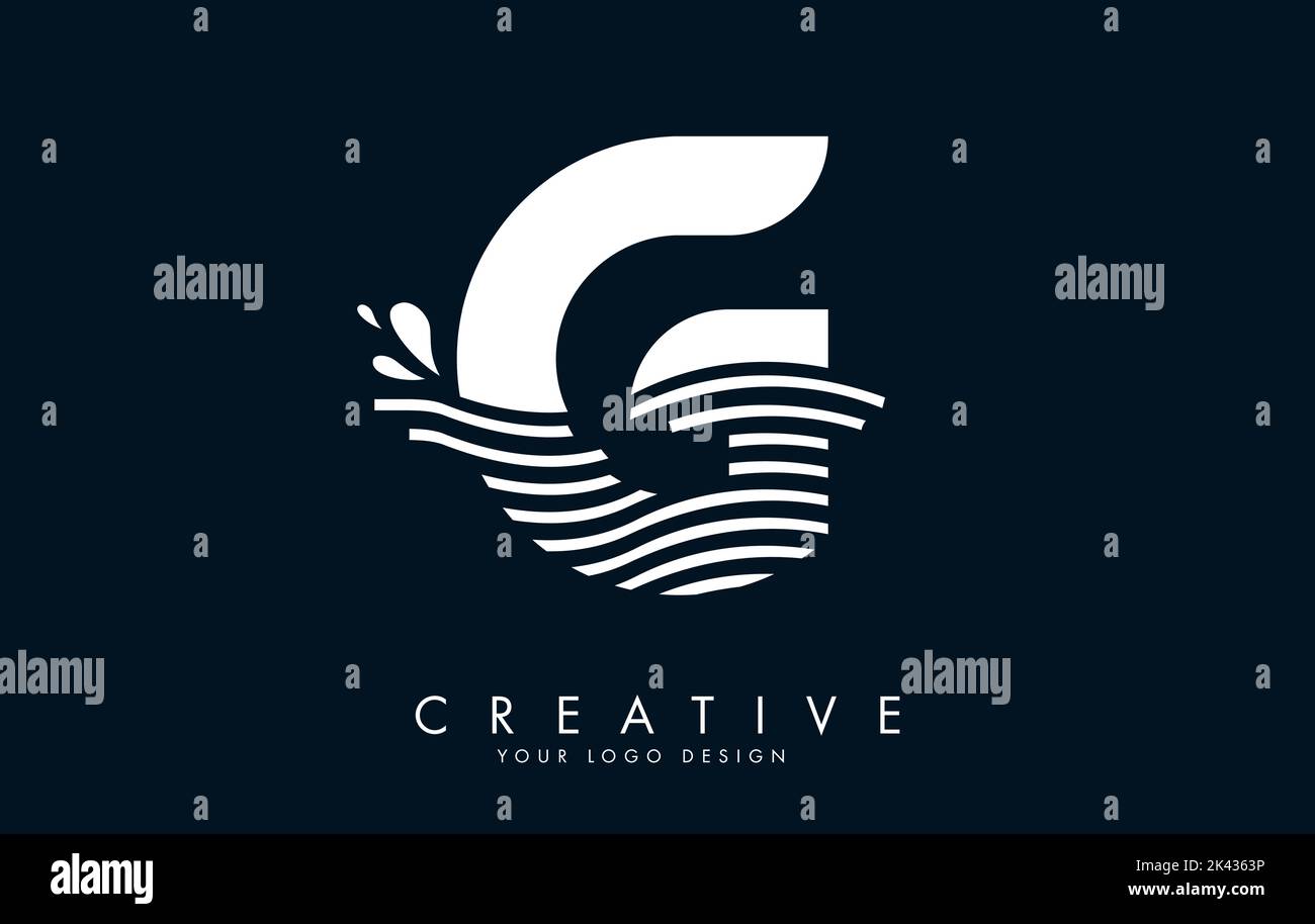 White G Letter Logo with Waves and Water Drops Design Vector ...