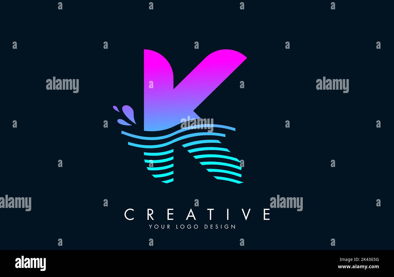 Colorful K Letter Logo with Waves and Water Drops Design Vector ...