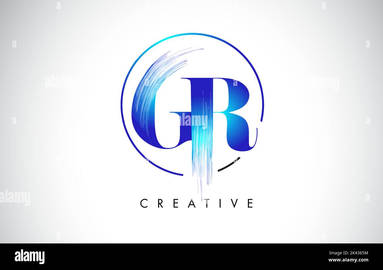 GR Brush Stroke Letter Logo Design. Blue Paint Logo Leters Icon with ...