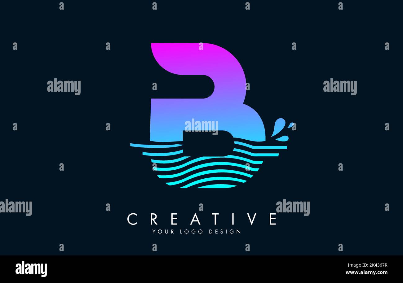Colorful B Letter Logo with Waves and Water Drops Design Vector ...