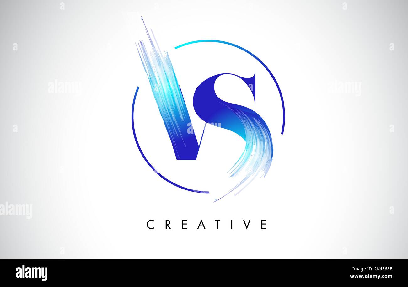 VS Brush Stroke Letter Logo Design. Blue Paint Logo Leters Icon with ...