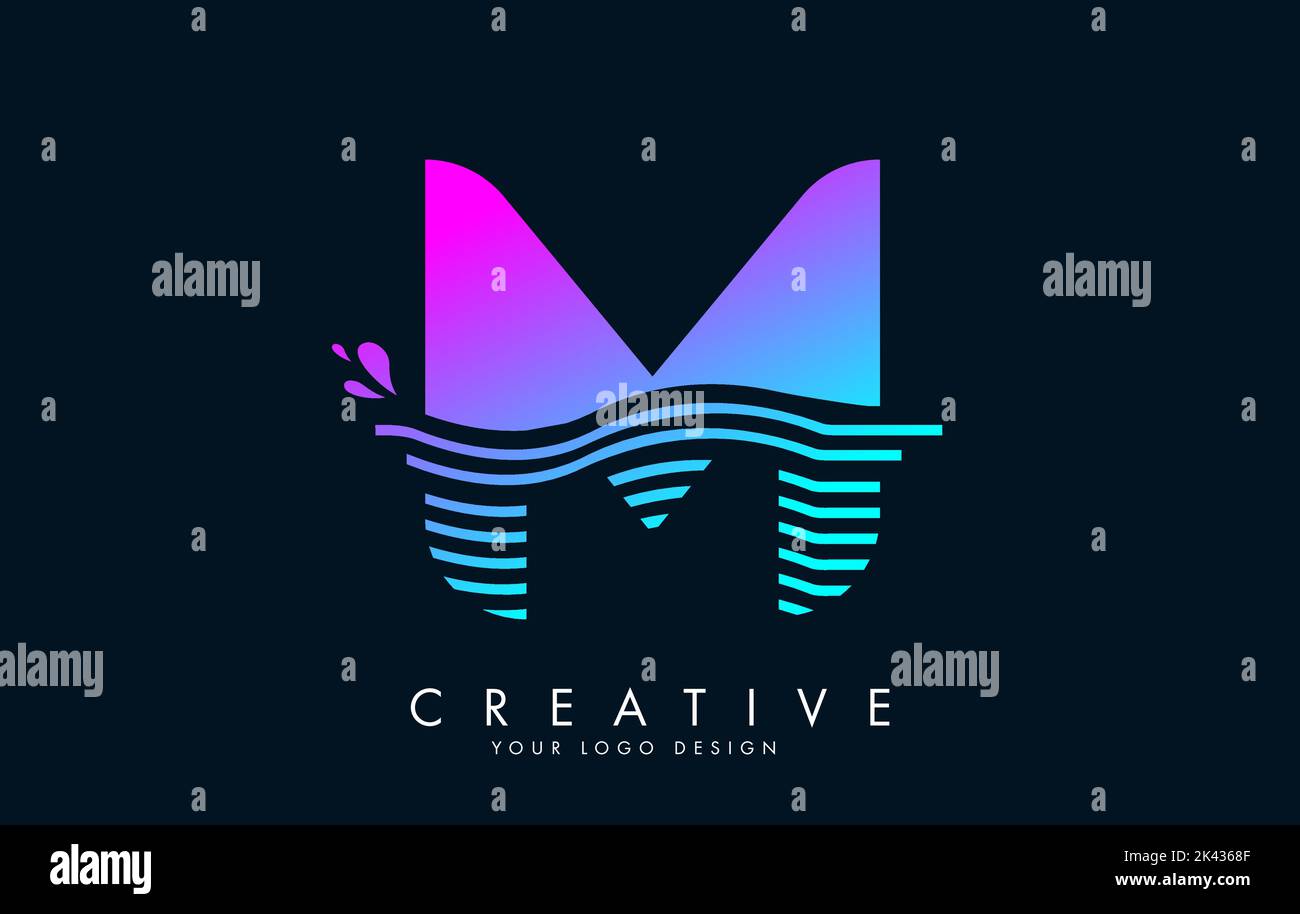 Colorful M Letter Logo with Waves and Water Drops Design Vector ...