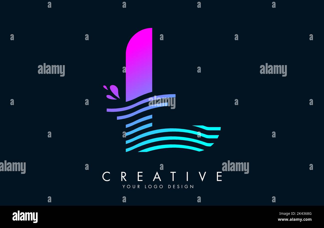 Colorful L Letter Logo with Waves and Water Drops Design Vector ...