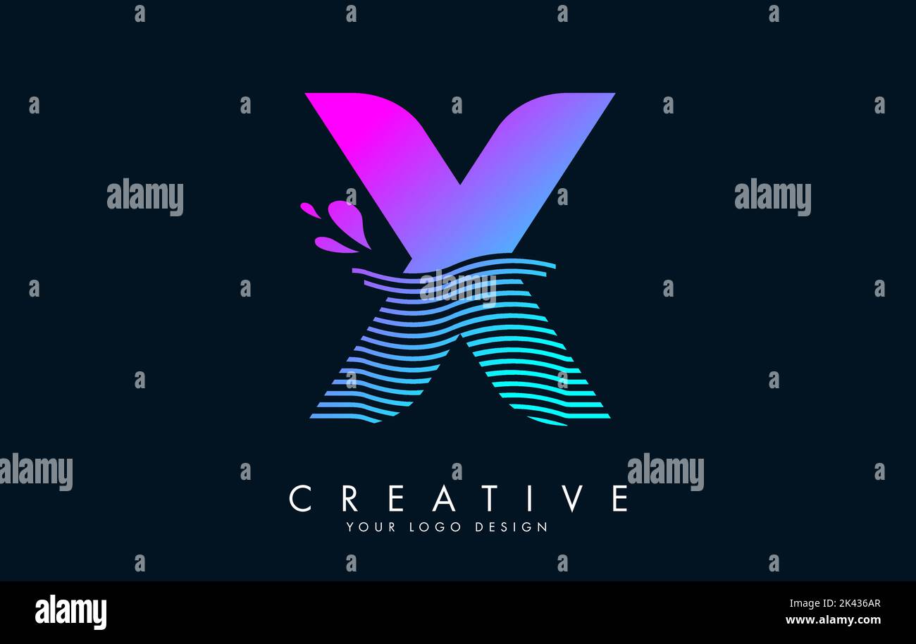 Colorful X Letter Logo with Waves and Water Drops Design Vector ...