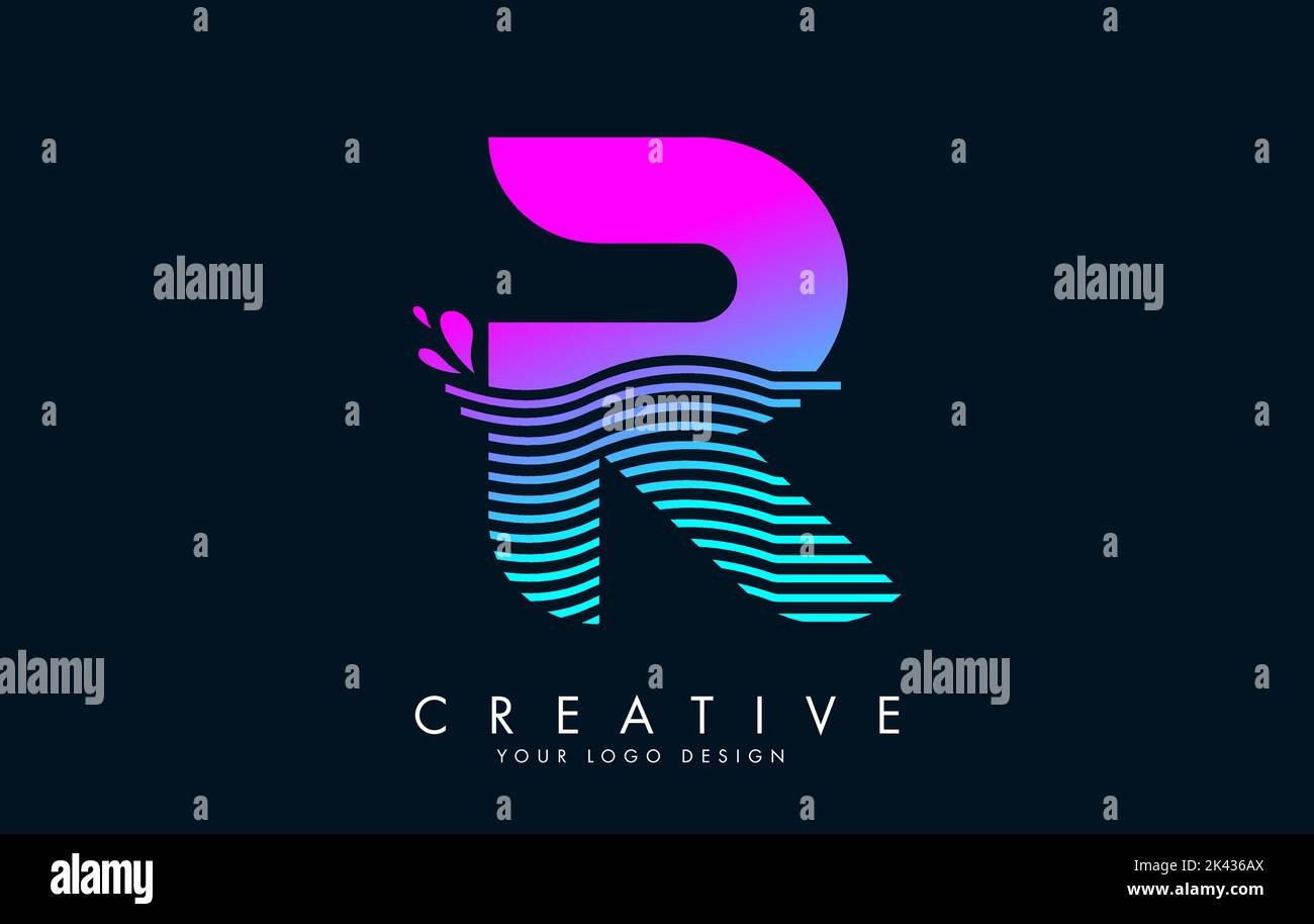 Colorful R Letter Logo with Waves and Water Drops Design Vector ...