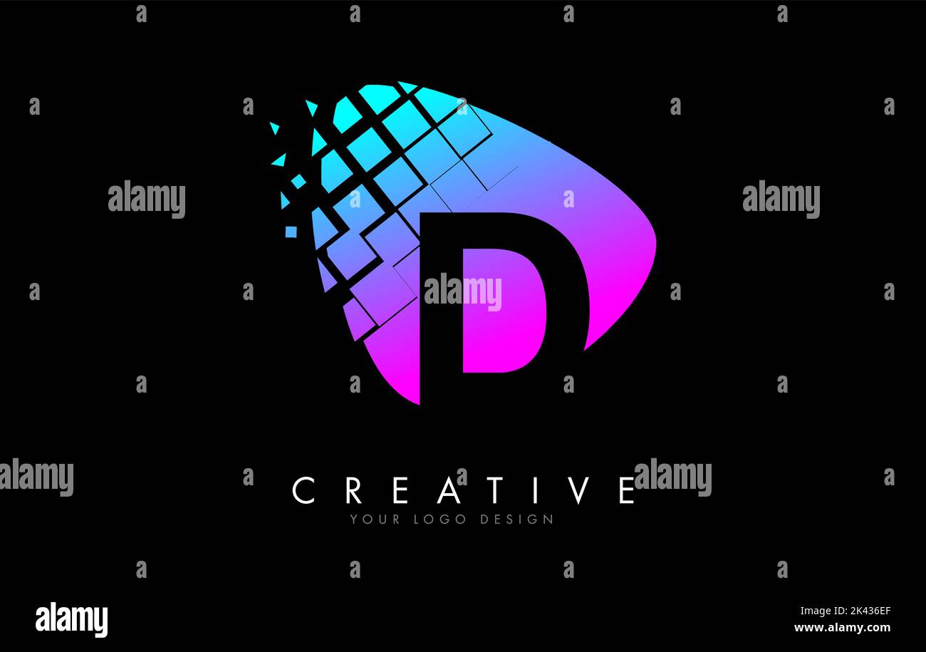 Letter D Design with Colorful Pink and Blue Shattered Blocks Vector ...