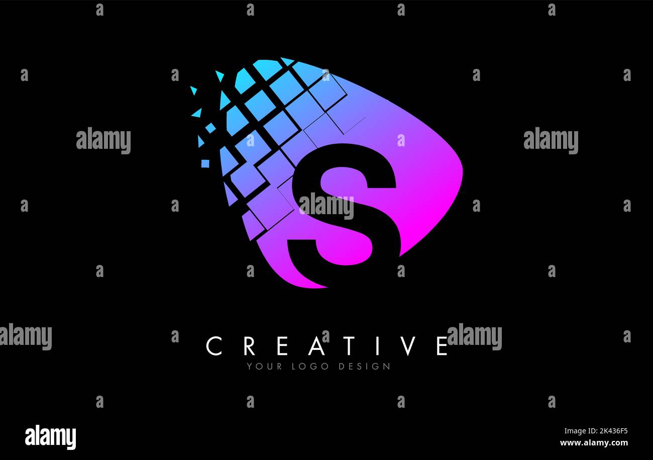 Letter S Design with Colorful Pink and Blue Shattered Blocks Vector ...
