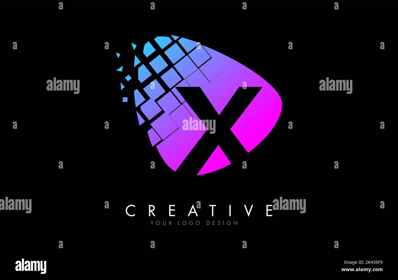 Letter X Design with Colorful Pink and Blue Shattered Blocks Vector ...