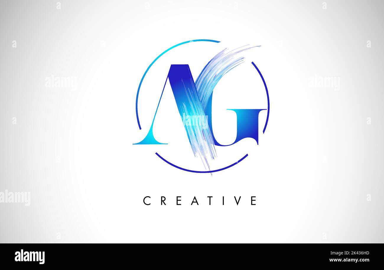 AG Brush Stroke Letter Logo Design. Blue Paint Logo Leters Icon with ...