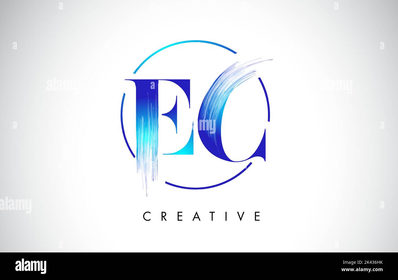 EC Brush Stroke Letter Logo Design. Blue Paint Logo Leters Icon with ...