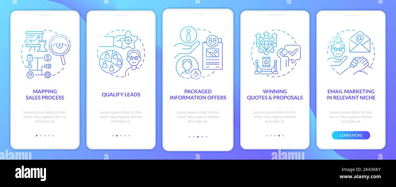 Process of lead conversion blue gradient onboarding mobile app screen ...