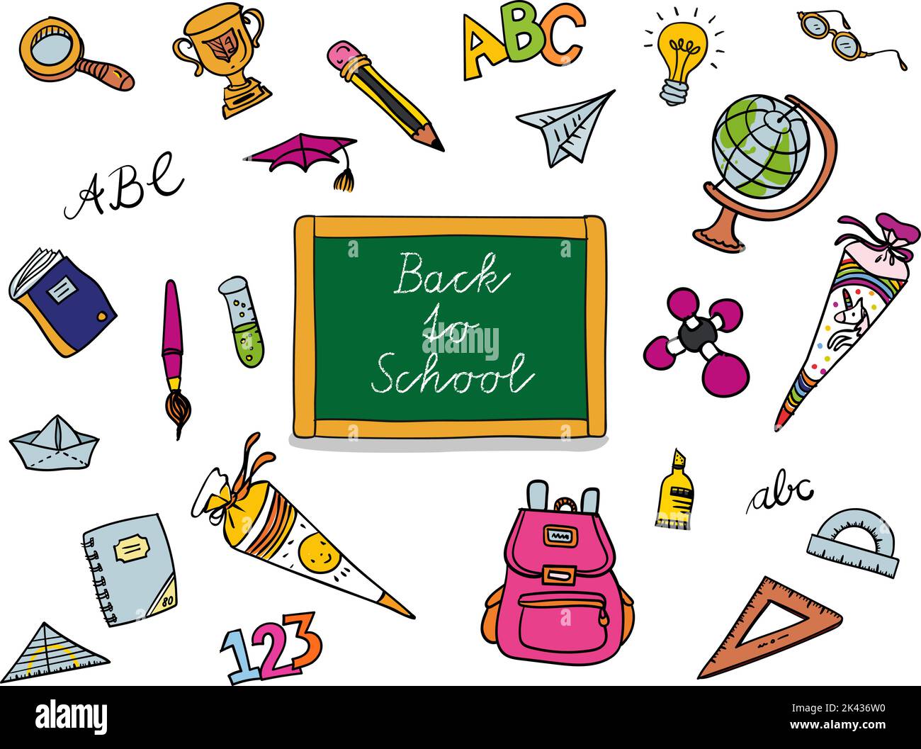 Back to school -school supplies like rulers, pencils, cones, backpack ...