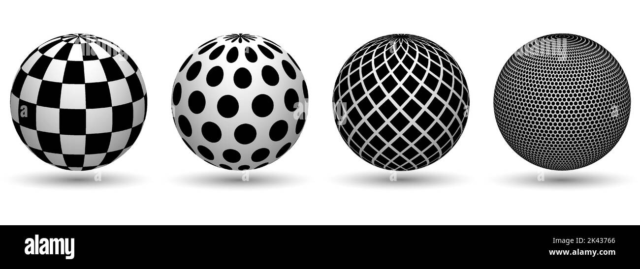 Set of halftone volumetric spheres. Collection of 3d spheres. Vector ...
