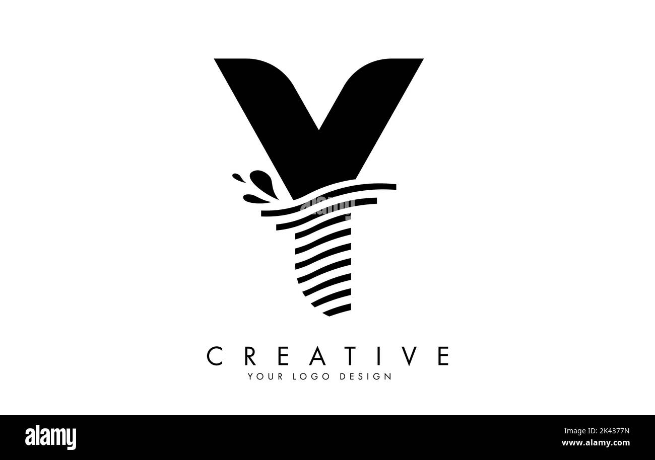 Black Y Letter Logo with Waves and Water Drops Design Vector ...