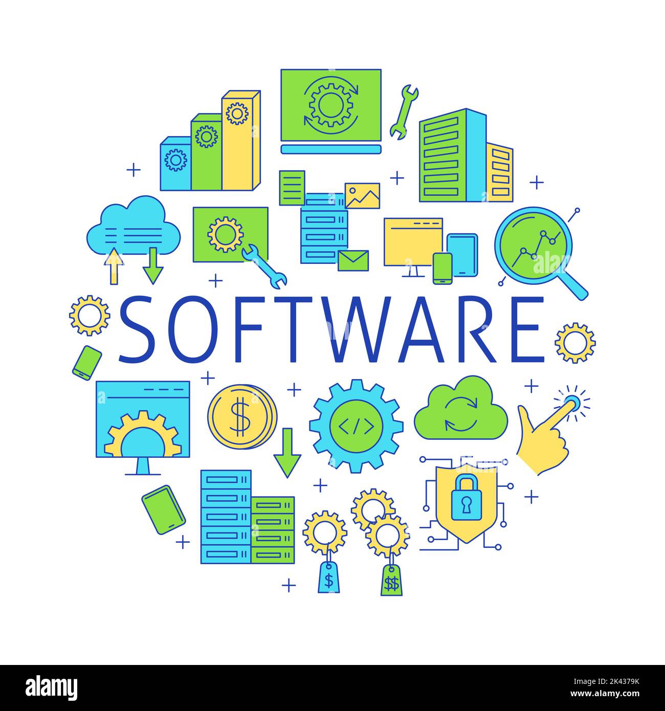 Software round poster in colored line style. Vector illustration Stock Vector Image & Art - Alamy