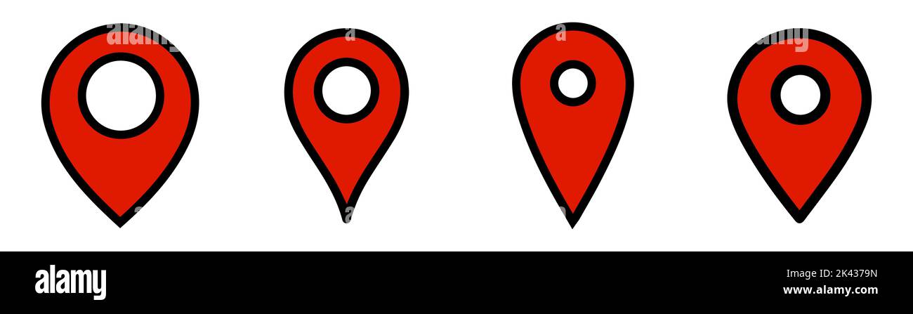 Location red icons set. Modern map markers. Vector illustration ...