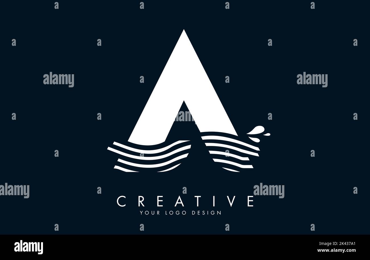 White A Letter Logo with Waves and Water Drops Design Vector ...