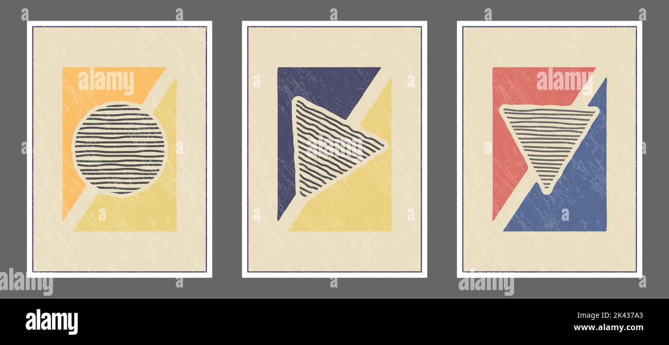 Set of abstract vector geometric compositions with a grunge texture. A ...