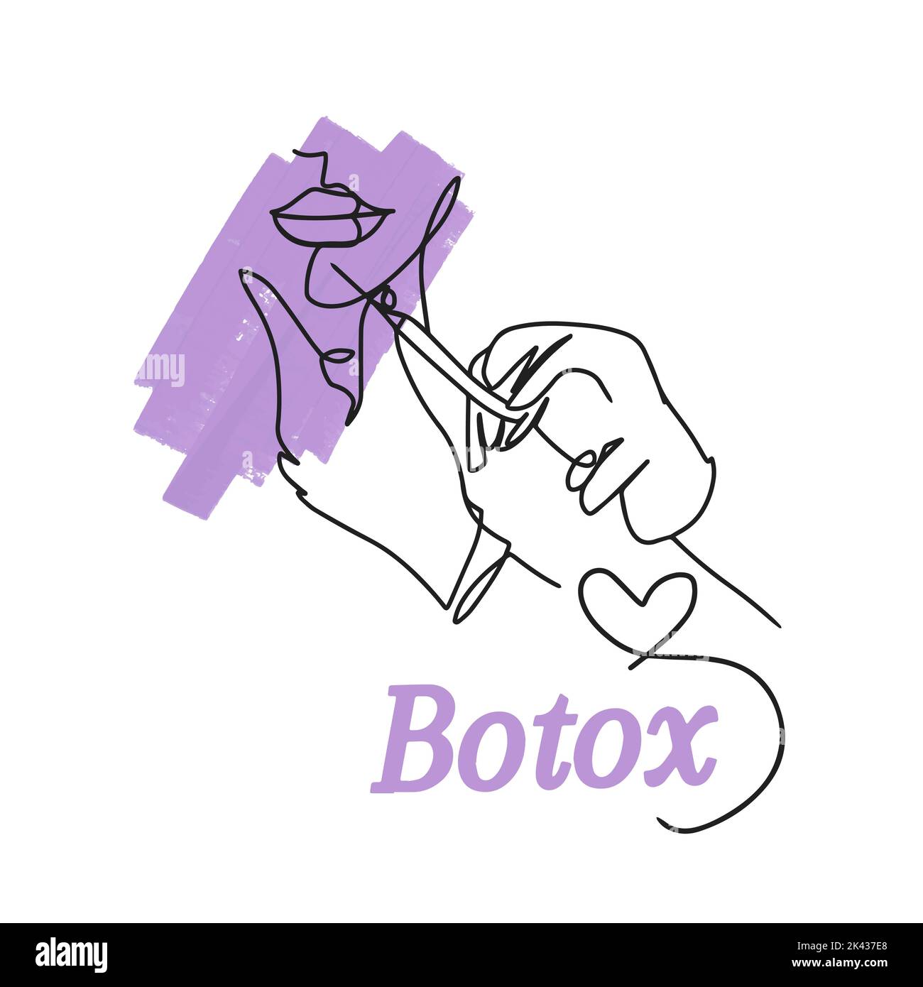 One line drawing, lip injection, botox, handwritten lettering ...