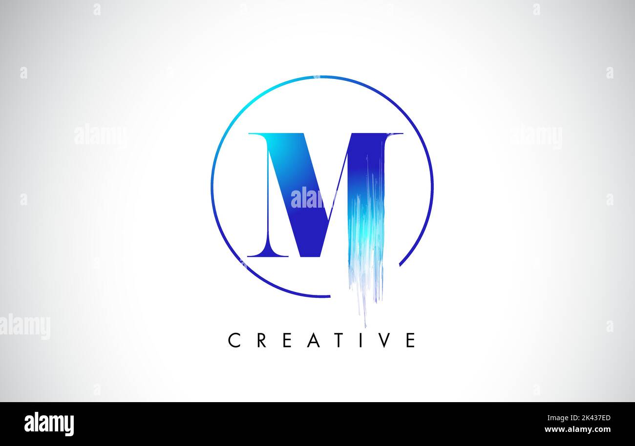 M Brush Stroke Letter Logo Design. Blue Paint Logo Leters Icon with ...
