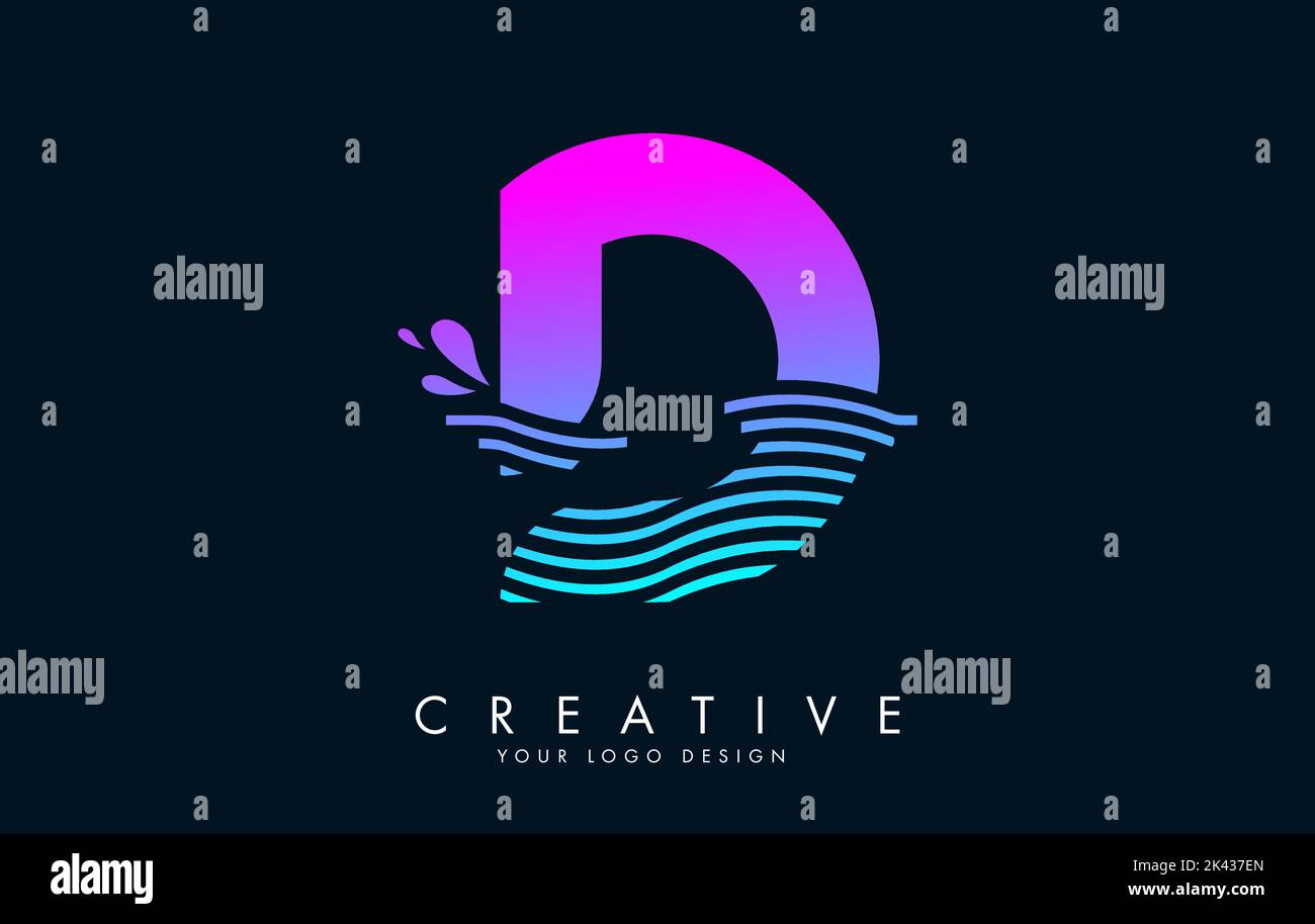 Colorful D Letter Logo with Waves and Water Drops Design Vector ...