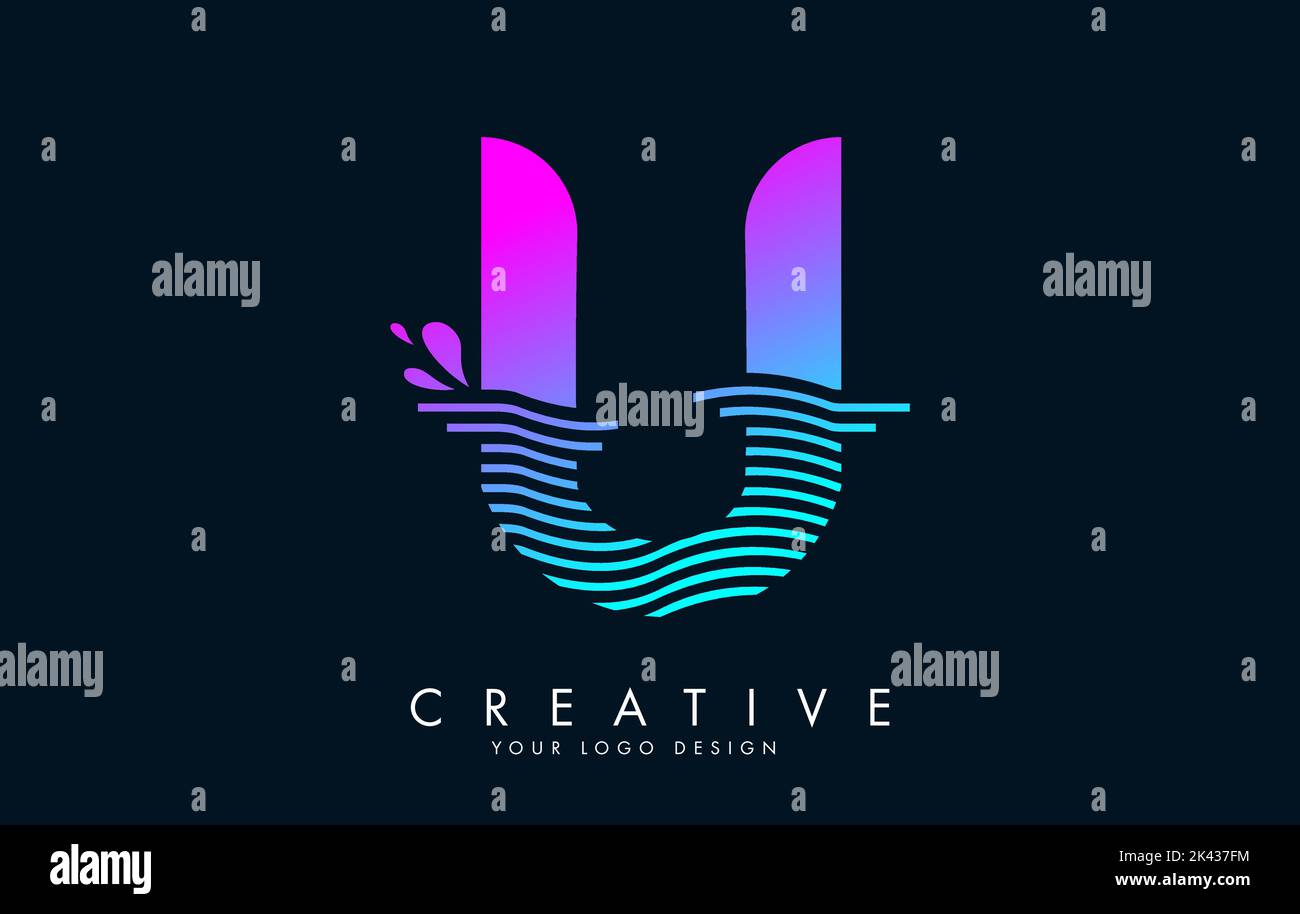Colorful U Letter Logo with Waves and Water Drops Design Vector ...