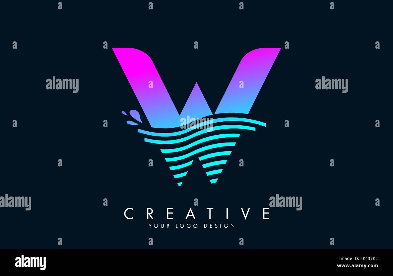 Colorful W Letter Logo with Waves and Water Drops Design Vector ...