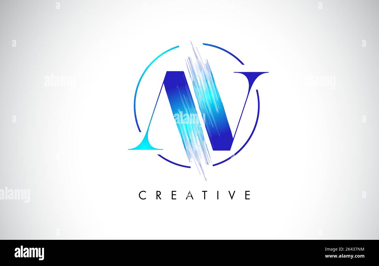 AV Brush Stroke Letter Logo Design. Blue Paint Logo Leters Icon with ...