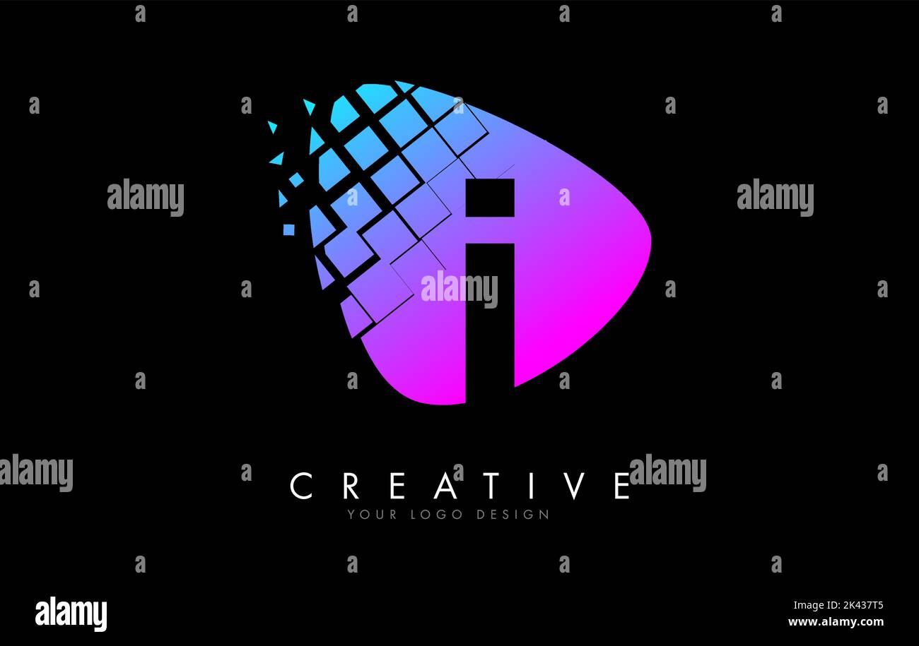 Letter I Design with Colorful Pink and Blue Shattered Blocks Vector ...