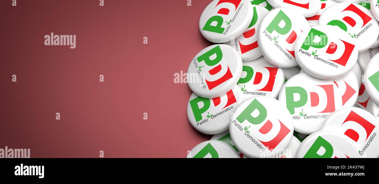 Logos of the Italian social-democratic Party Partito Democratico on a ...