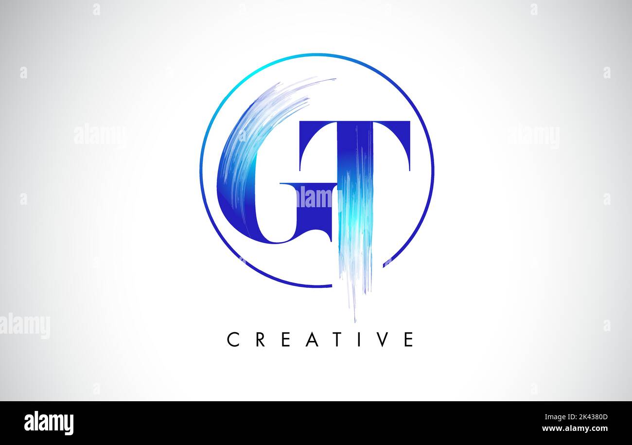 GT Brush Stroke Letter Logo Design. Blue Paint Logo Leters Icon with ...