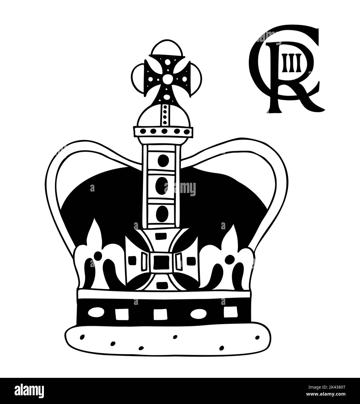 Imperial crown of UK and monogram King Charles III, British monarch ...