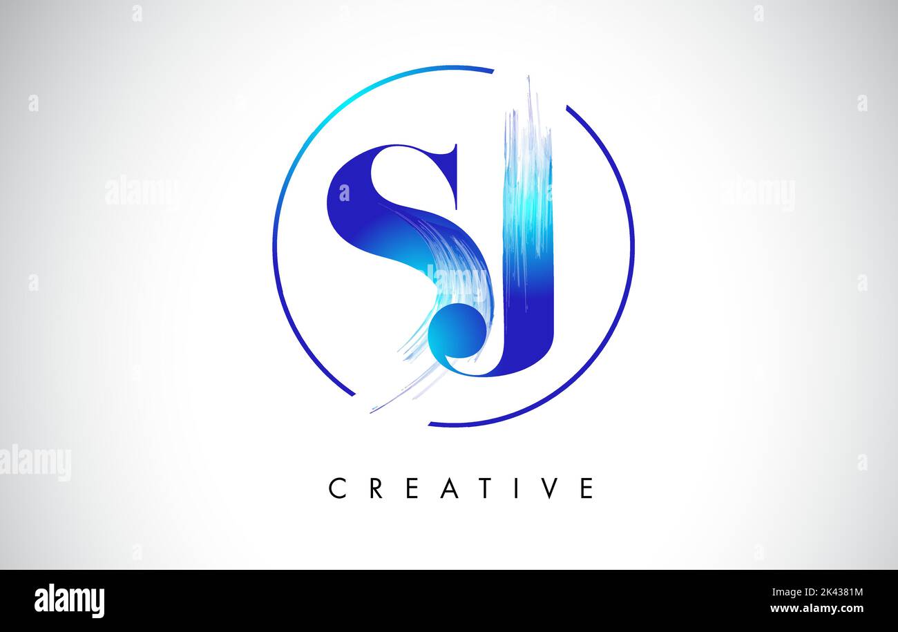 SJ Brush Stroke Letter Logo Design. Blue Paint Logo Leters Icon with ...