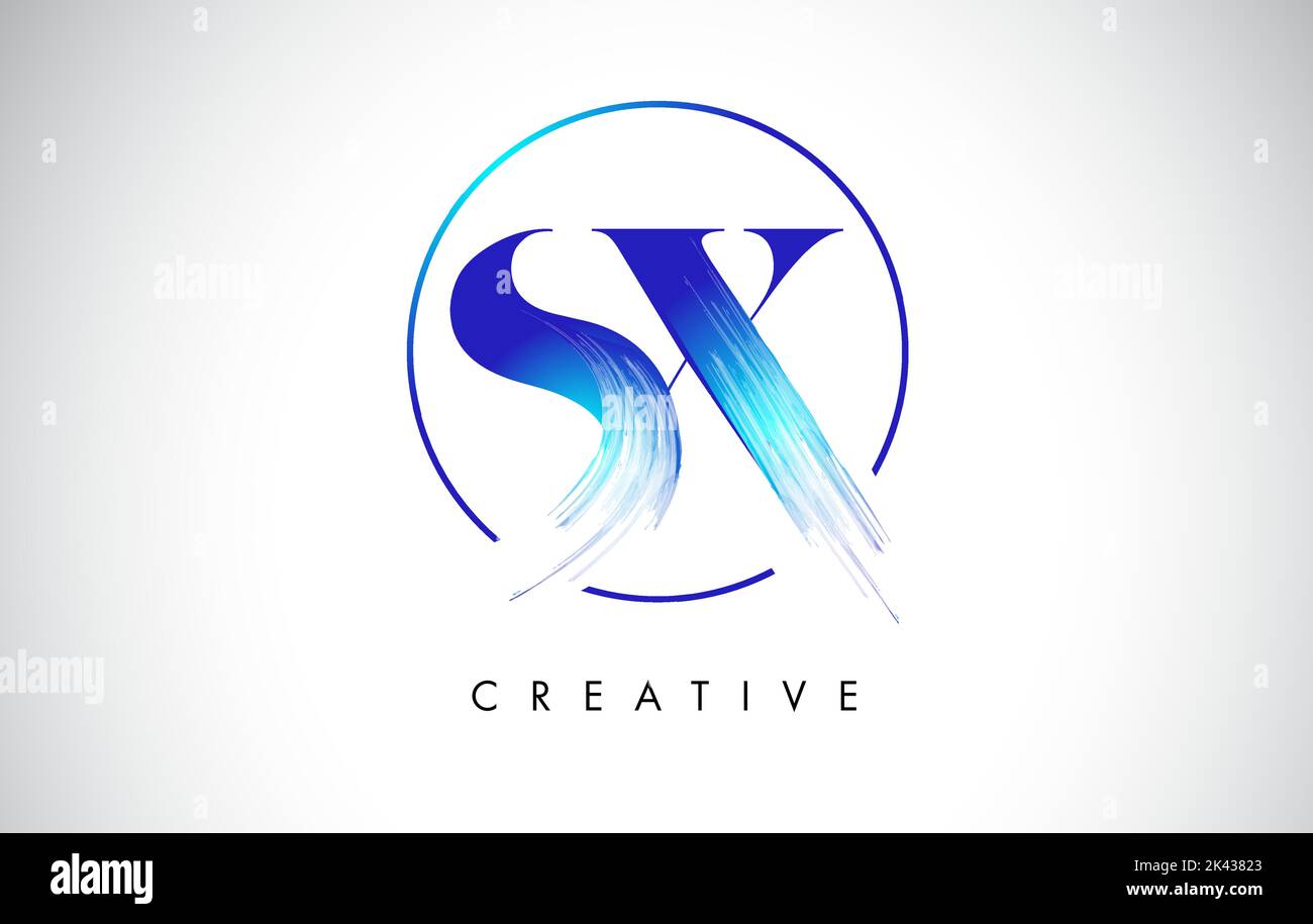 SX Brush Stroke Letter Logo Design. Blue Paint Logo Leters Icon with ...
