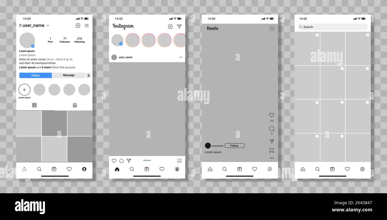 Social network Instagram mockup. Social media mobile app page template ...
