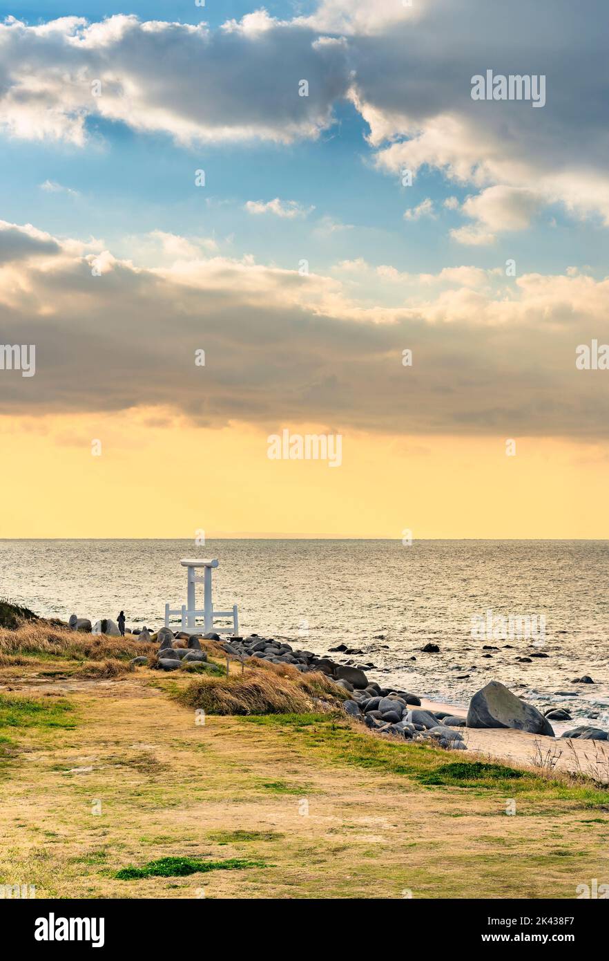 Lawn on the coast along the Itoshima Beach of Fukuoka leading to the ...