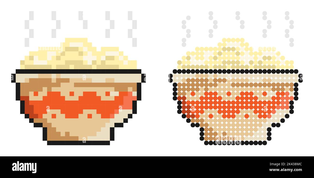 Pixel icon. Bowl, plate of hot porridge. Delicious and hearty lunch ...