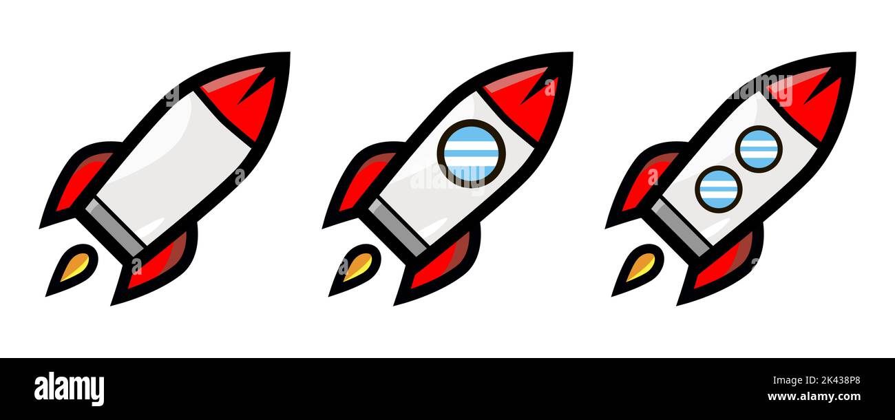 Set color rocket icon, outline vector sign isolated on white background ...