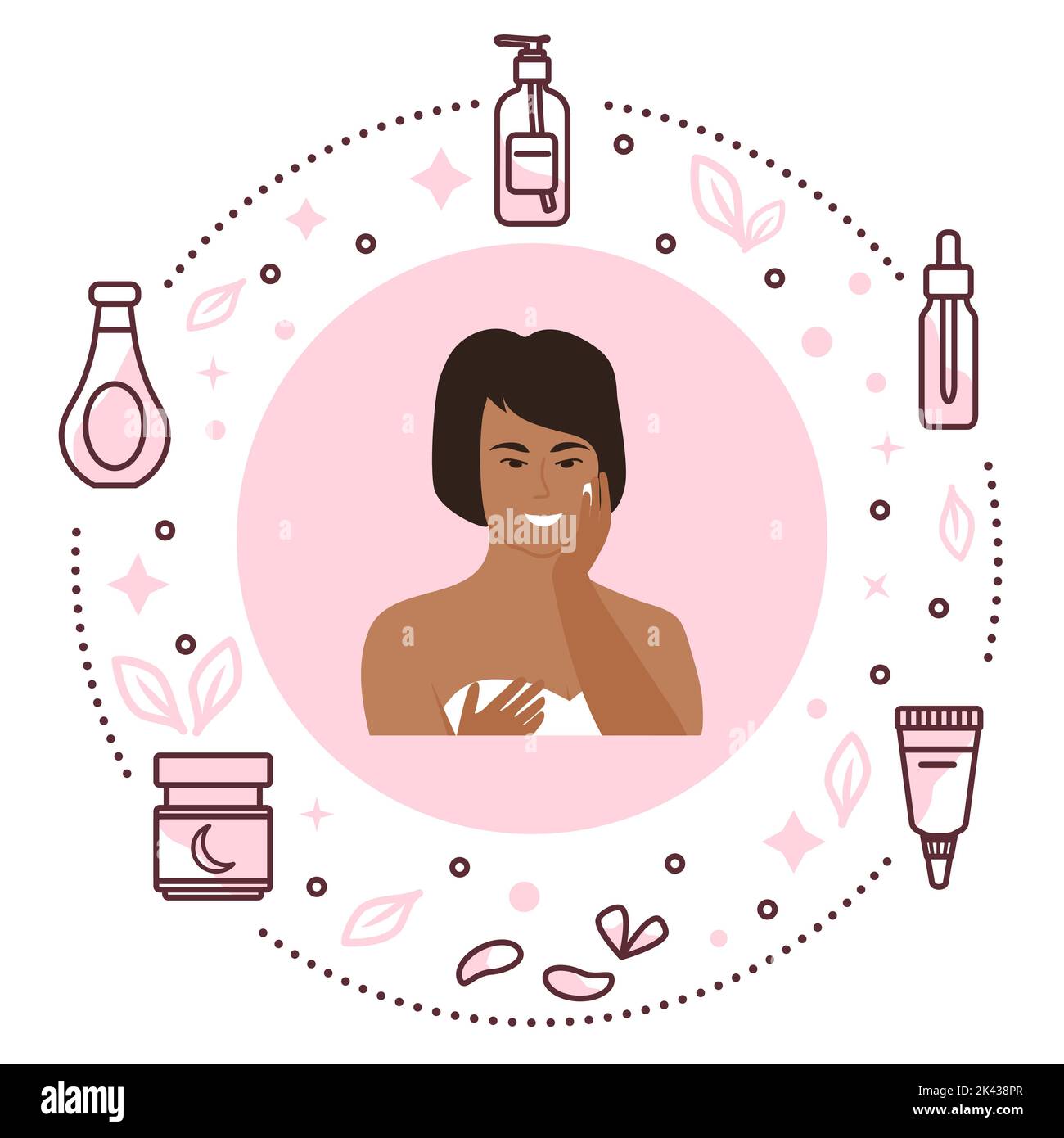 Vector illustration Cosmetic products ad, skin care ad. Woman applying ...