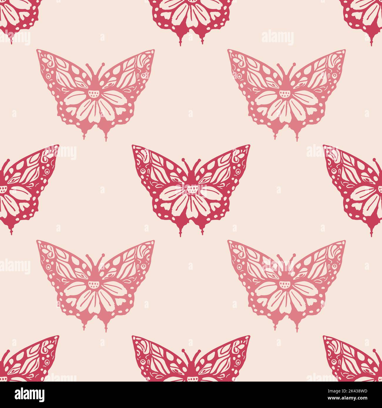 Retro butterfly seamless pattern. 70s style ecological insect garden ...