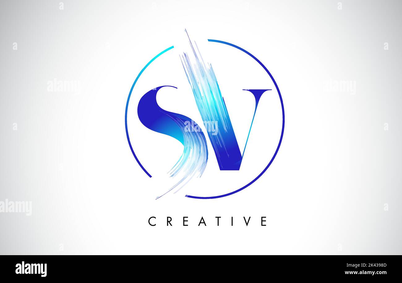 SV Brush Stroke Letter Logo Design. Blue Paint Logo Leters Icon with ...
