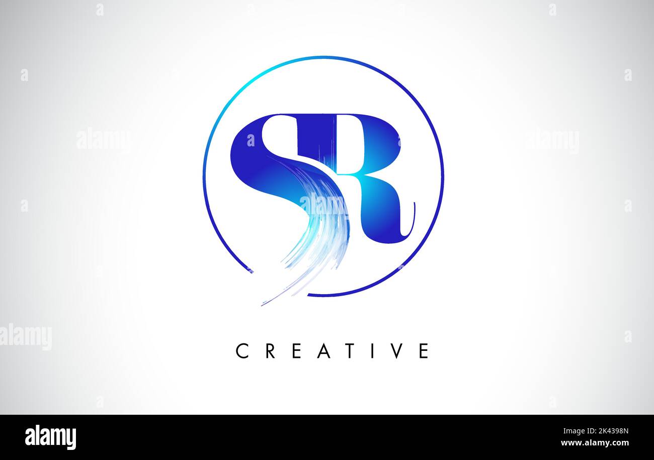 SR Brush Stroke Letter Logo Design. Blue Paint Logo Leters Icon with ...