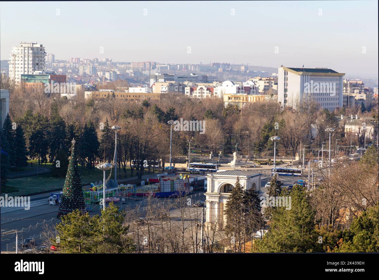 Day view of central Chisinau square, in preparation of Winter ...