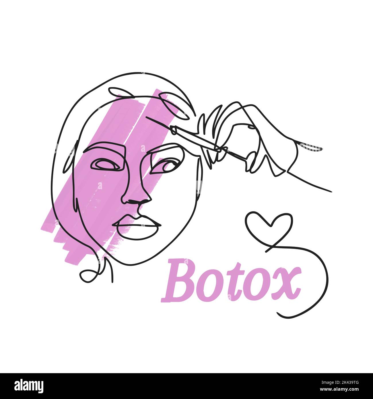 One line drawing, Botox, handwritten inscriptions, a girl face, a ...