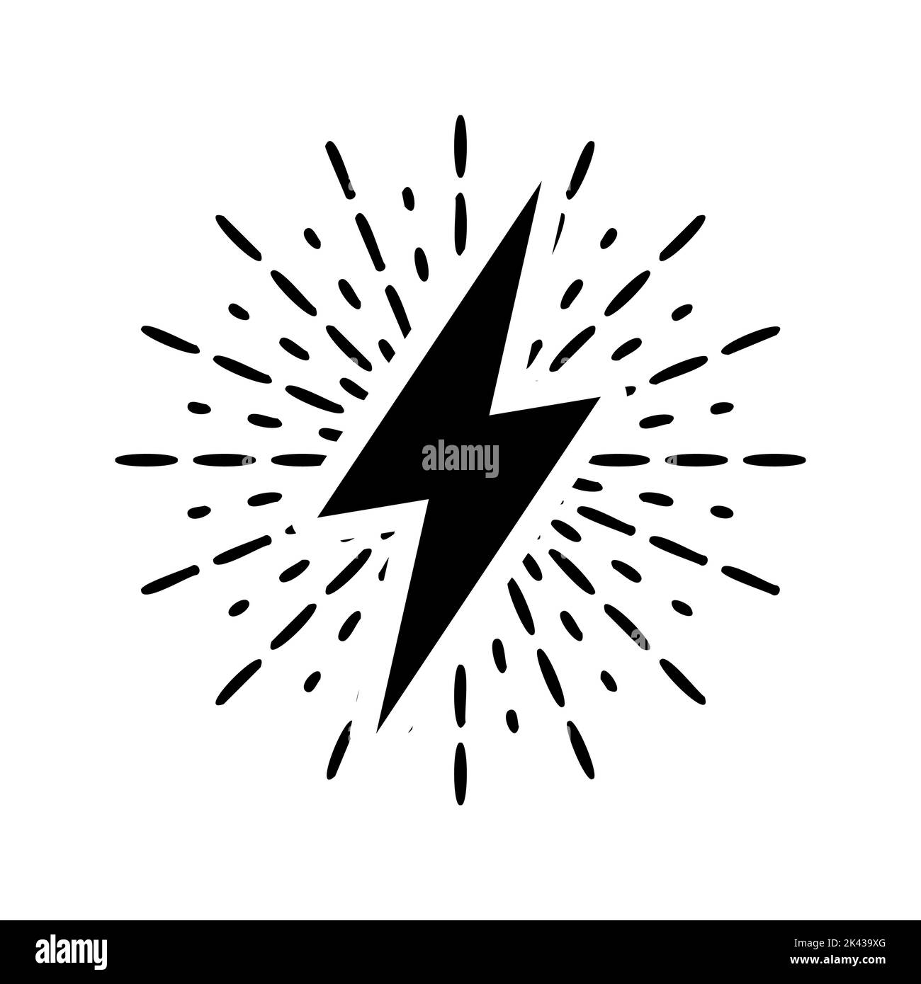 Vintage lightning bolt and sun rays isolated on white background ...