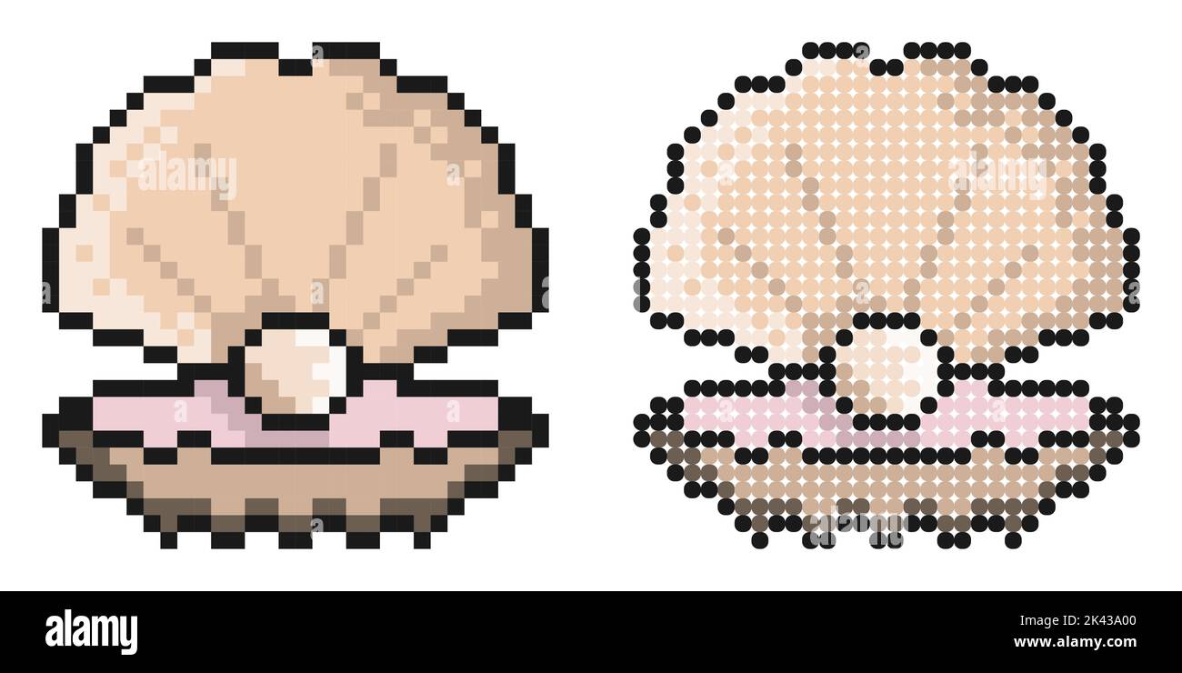 Pixel icon. Sea shining pearl icon and in open shell. Treasure of sea ...