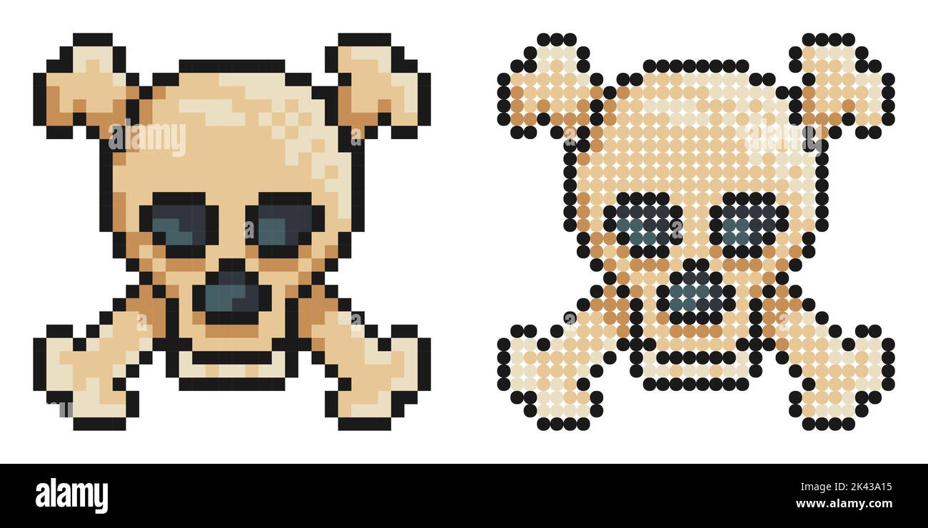 Pixel icon. Skull with crossbones, symbol of danger and threat to life ...