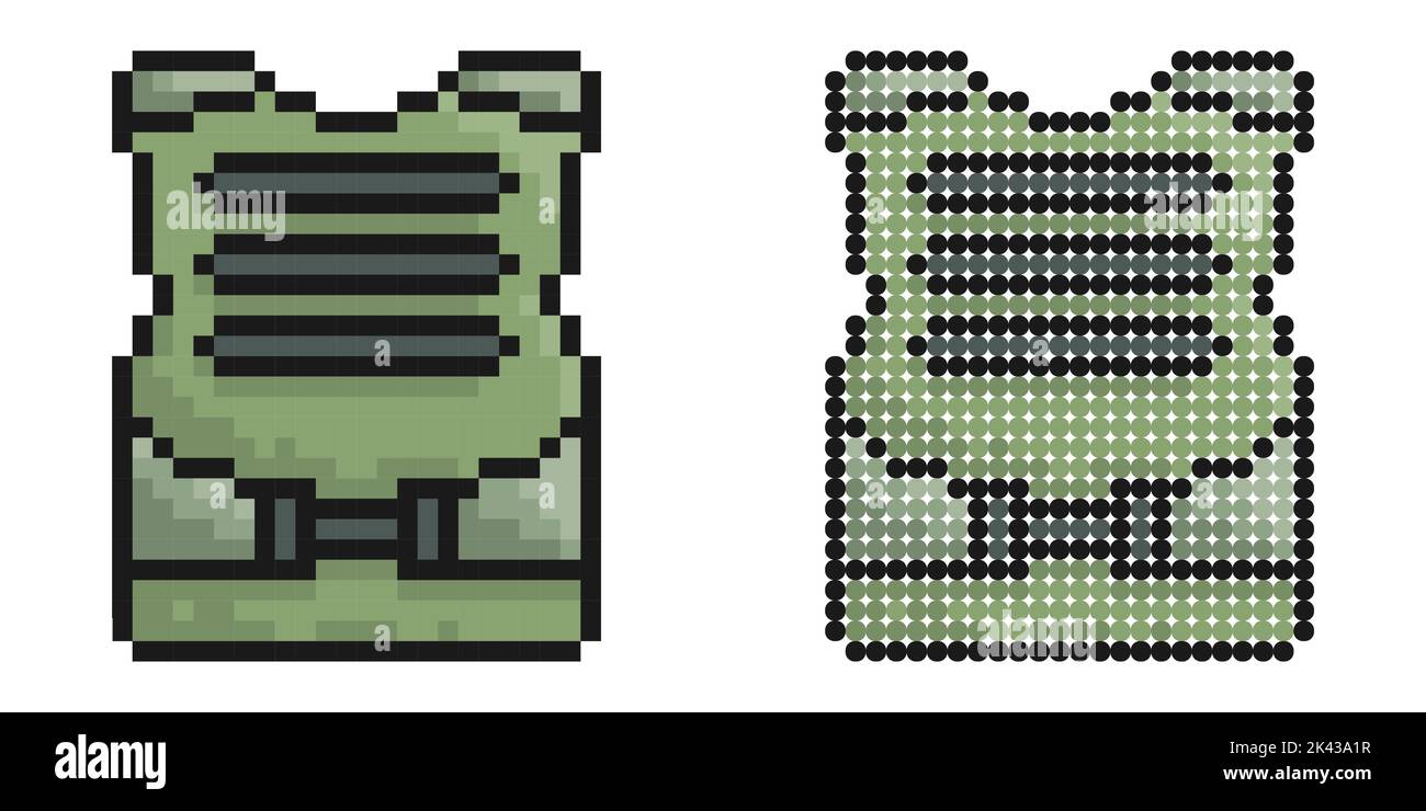 Pixel icon. Soldier body armor. Equipment for protection of chest of ...